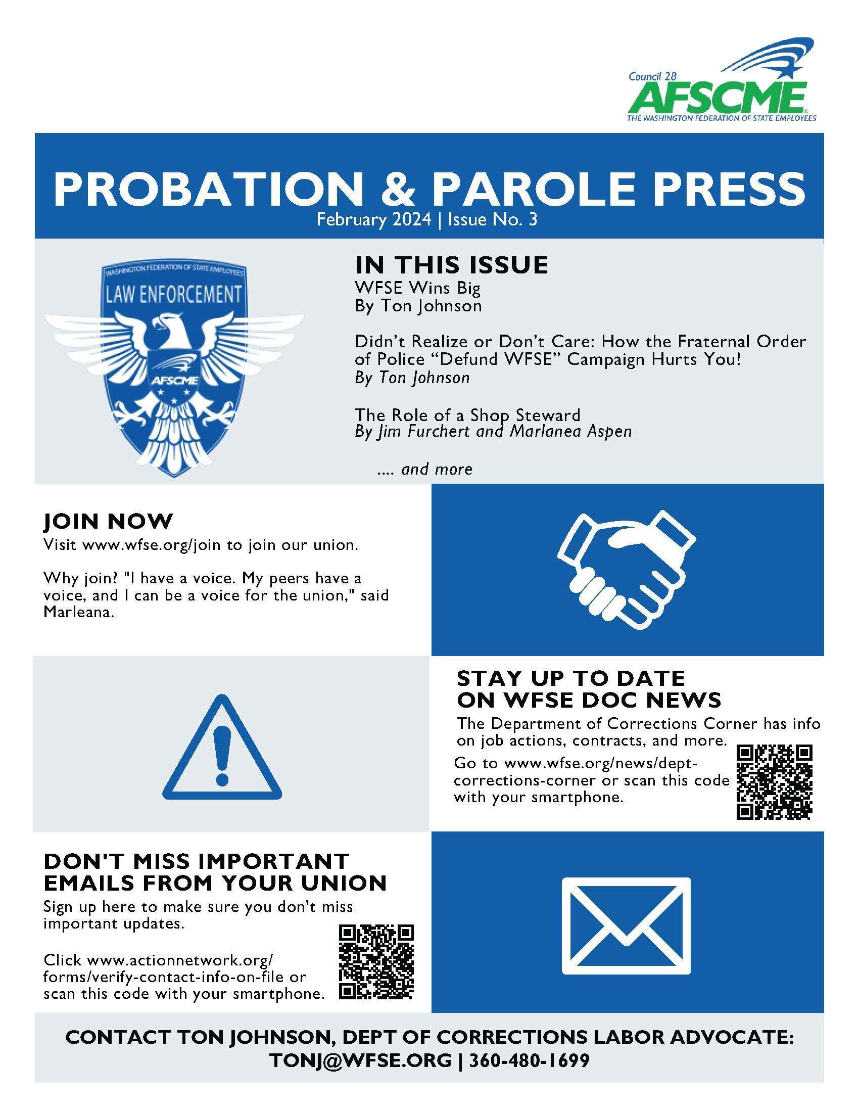 Probation and Parole Press | AFSCME Council 28 (WFSE)